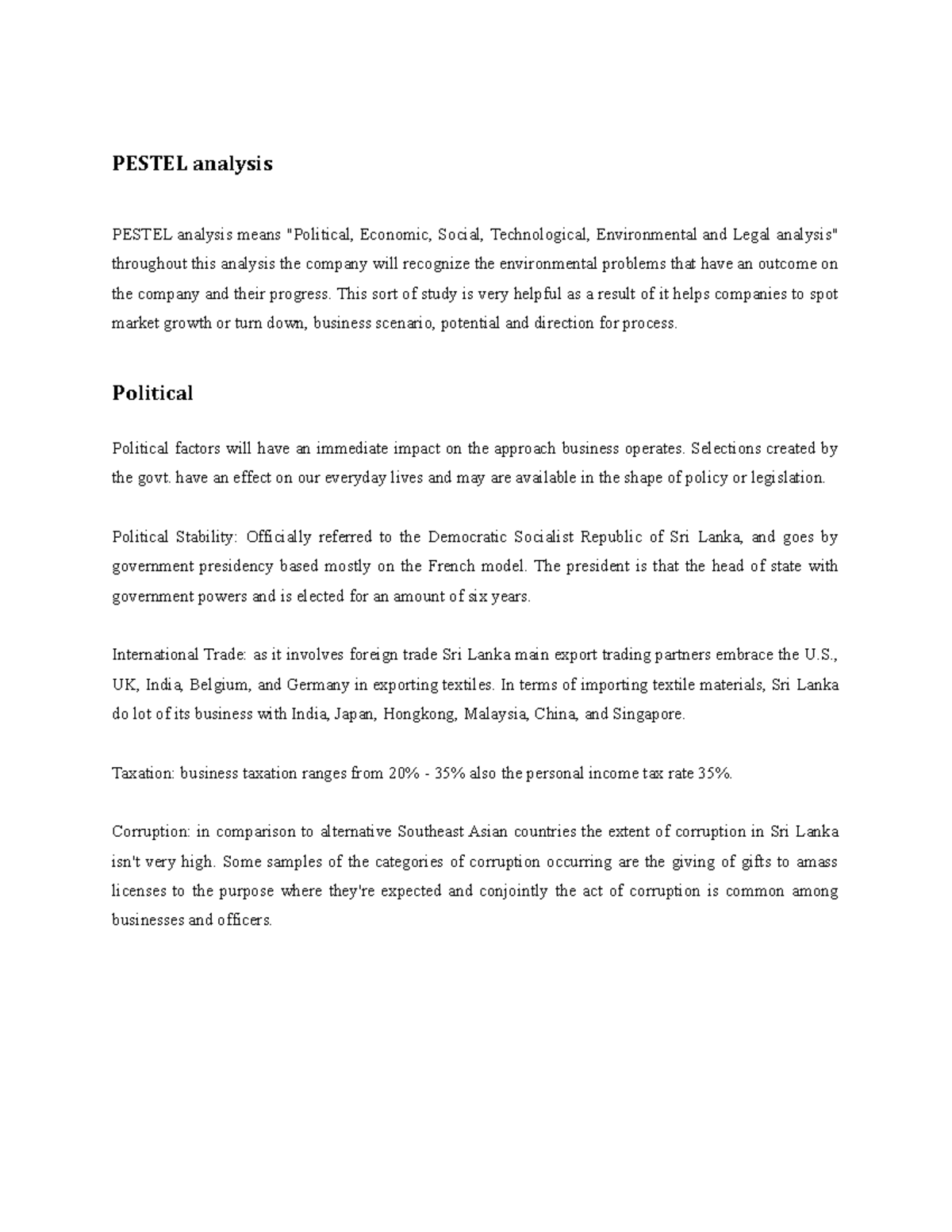 Pestel - PESTEL analysis PESTEL analysis means "Political, Economic ...