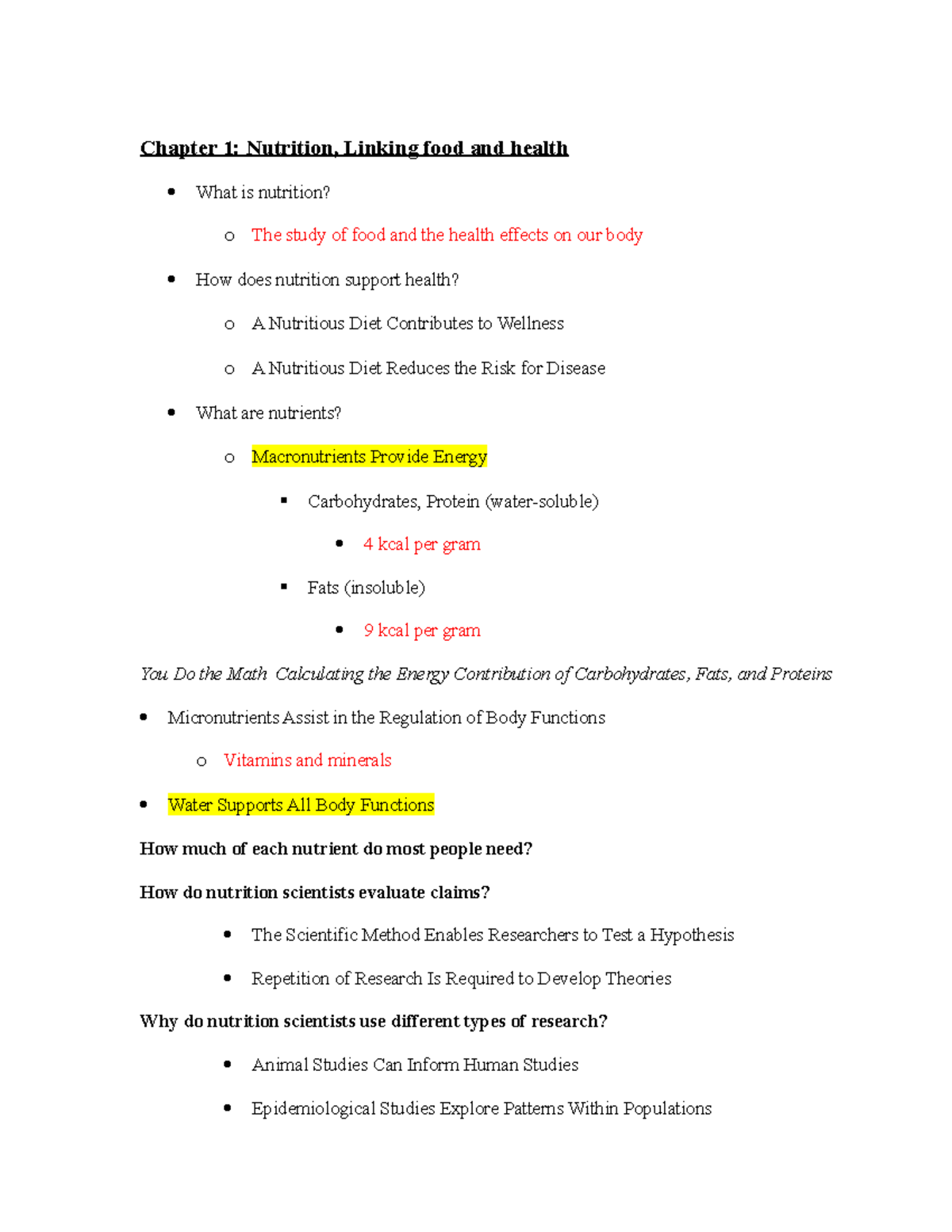 Nutrition Midterm Outline - Chapter 1: Nutrition, Linking food and ...