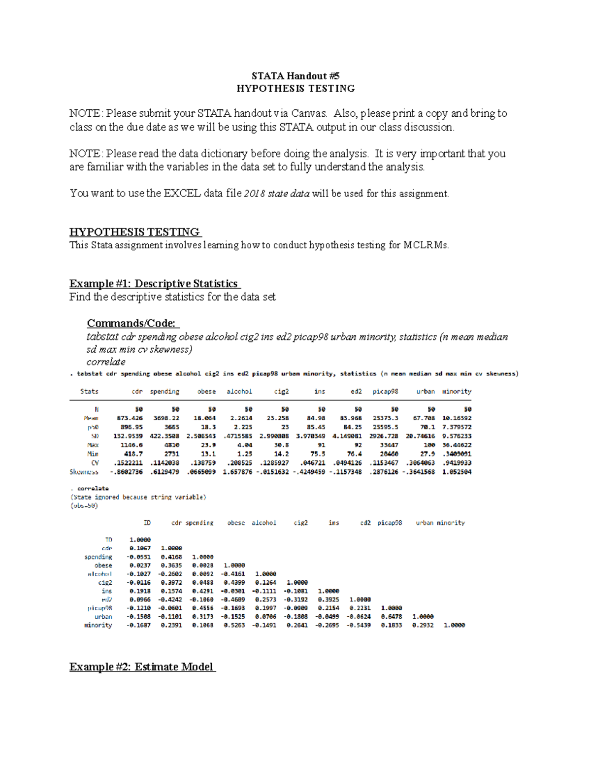 Stata Handout 5 Stata Handout Hypothesis Testing Note Please Submit Your Stata Handout Via