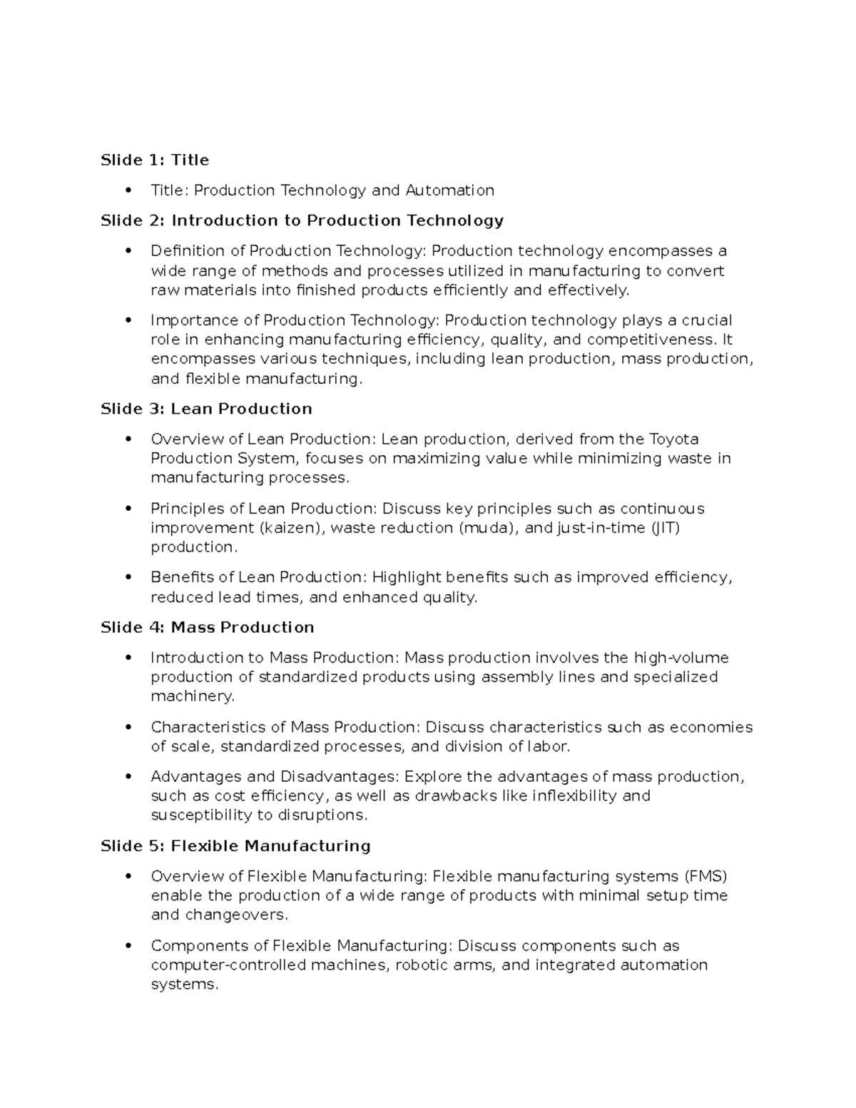 Production management 2 - Slide 1: Title Title: Production Technology ...