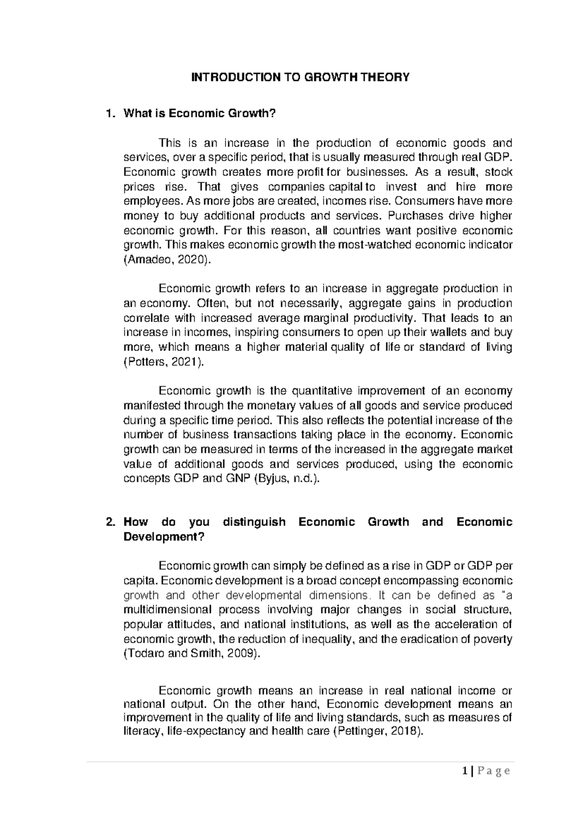 Inroduction TO Growth Theory - INTRODUCTION TO GROWTH THEORY 1. What is ...