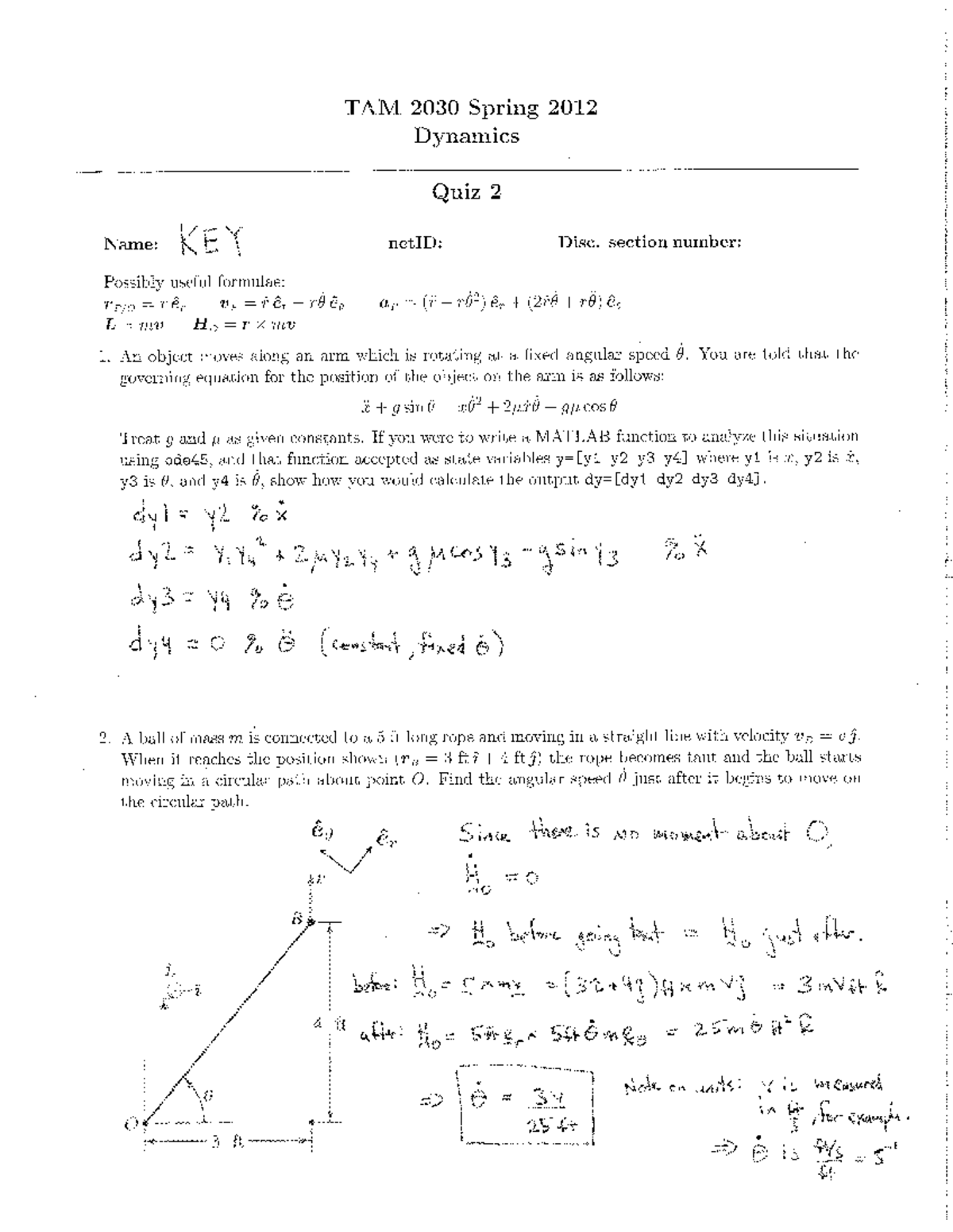 Quiz2sol - Solutions to the questions from the second quiz test - TAM ...