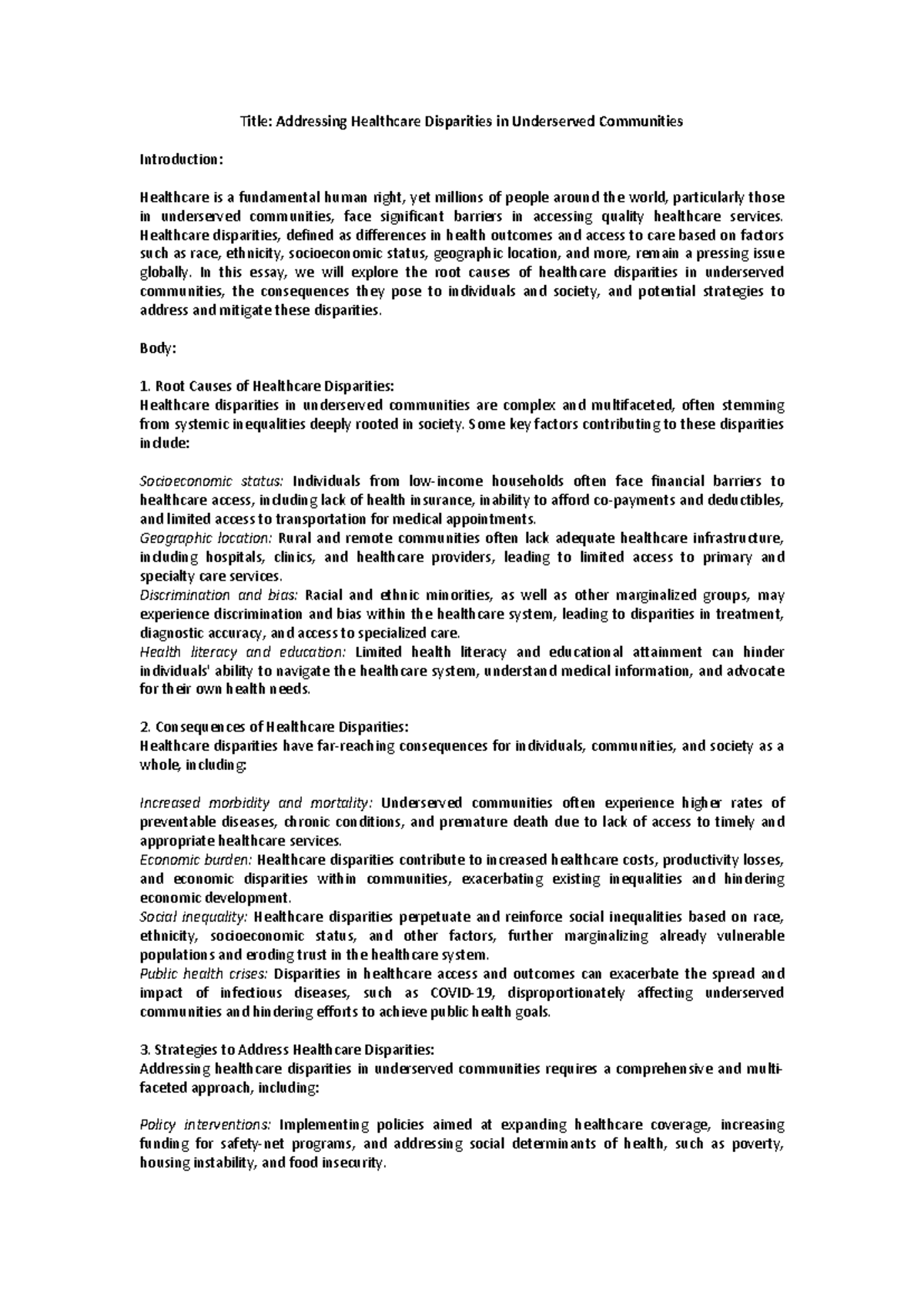 Addressing Healthcare Disparities in Underserved Communities - Title ...