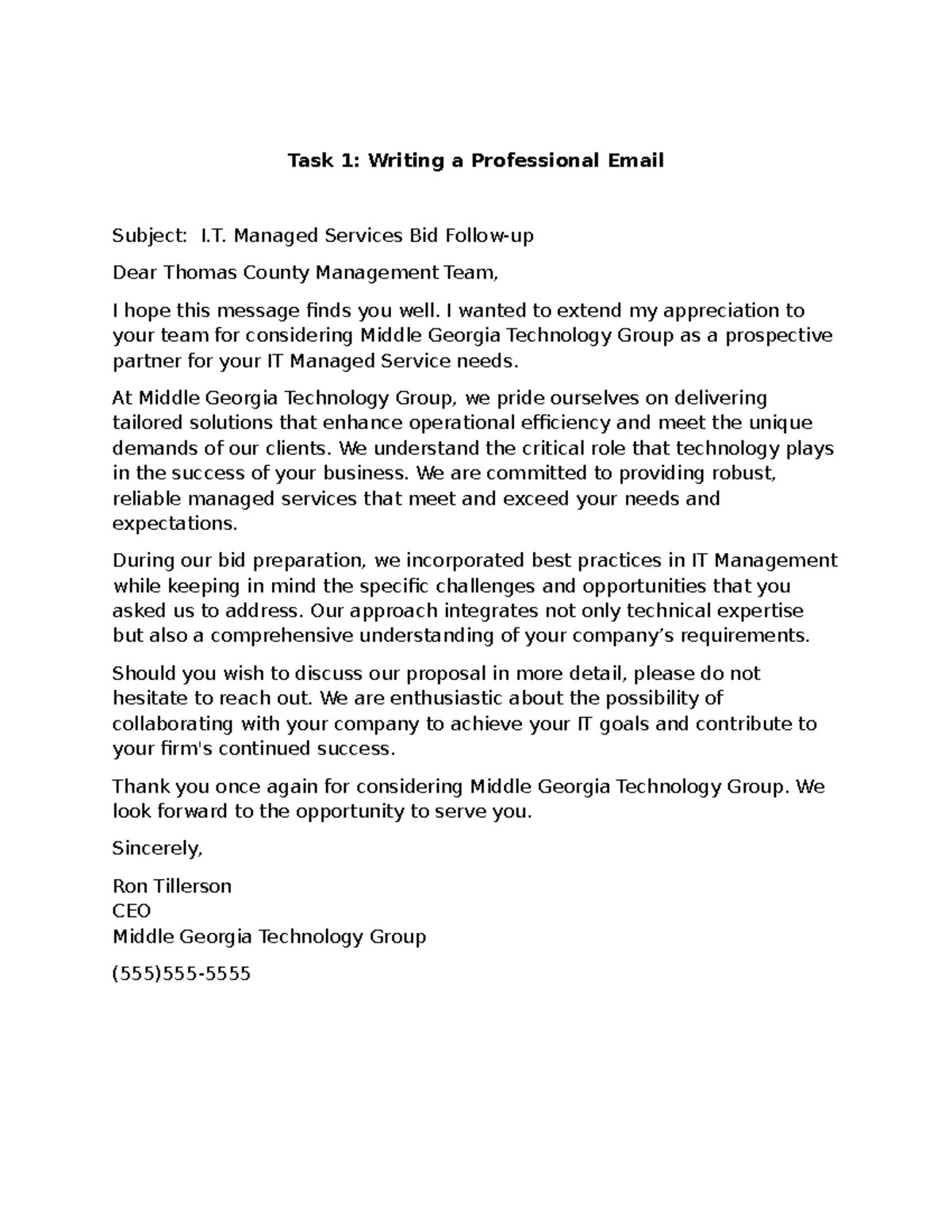 D270 Task 1 - Task 1 successful - Task 1: Writing a Professional Email ...