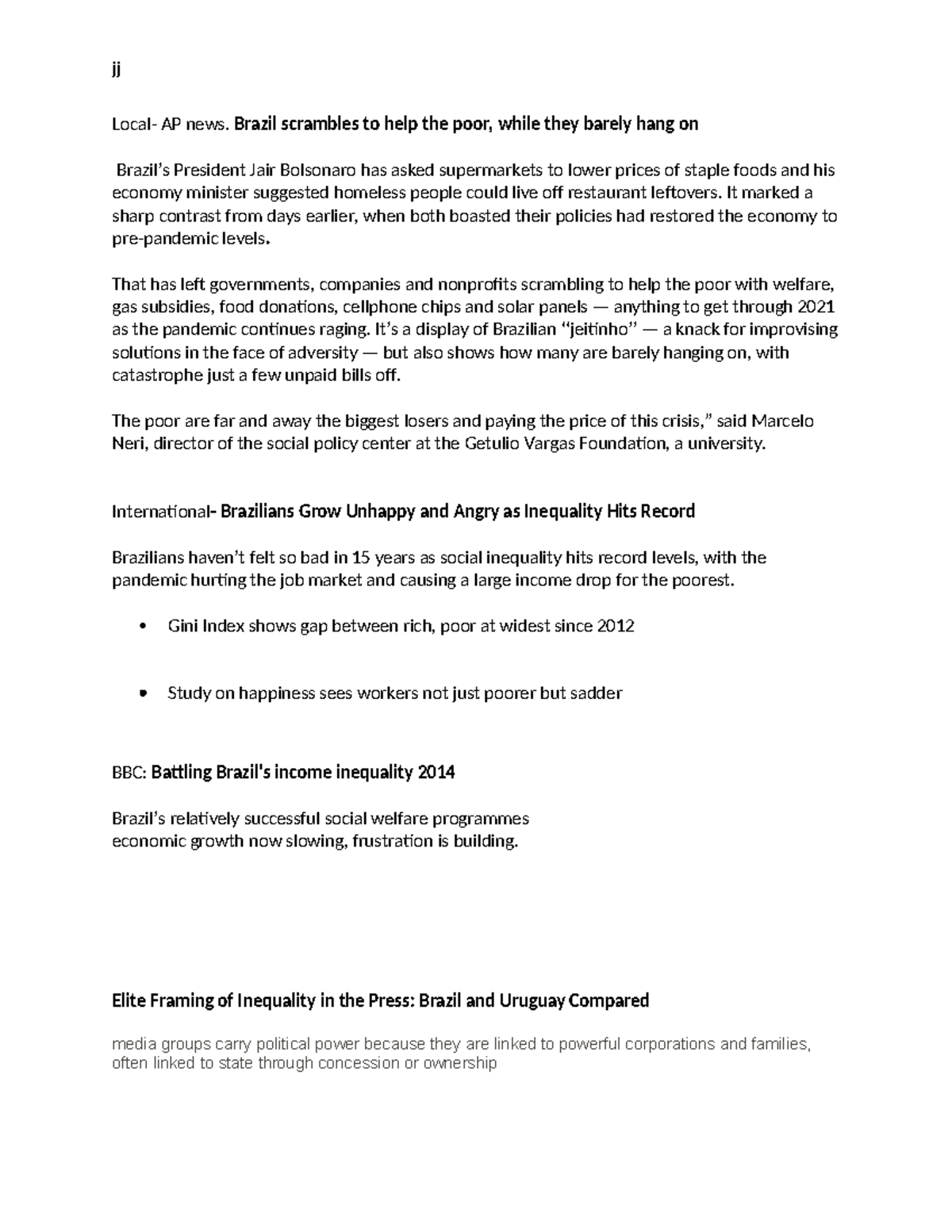 Brazil - Group work presentation script - jj Local- AP news. Brazil ...