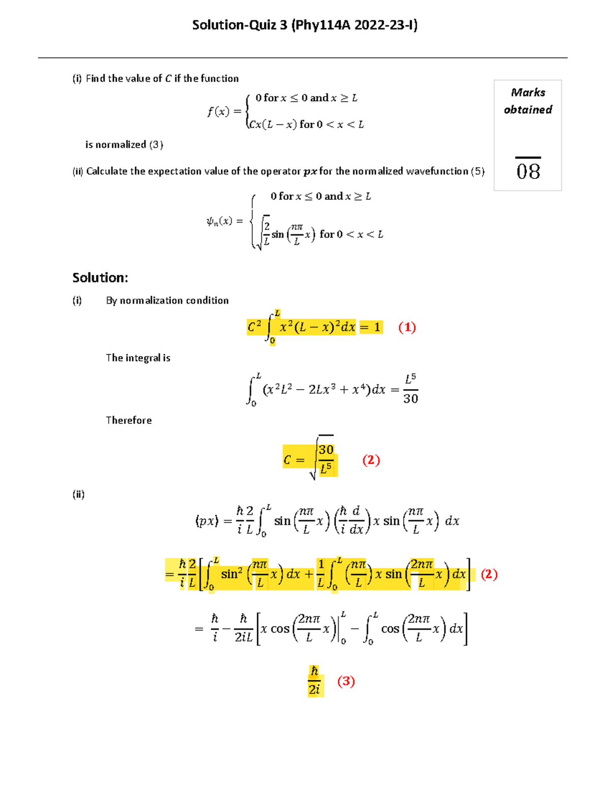 Quiz 3 - This will help in quantum mechanics. - Solution‐Quiz 3 ...