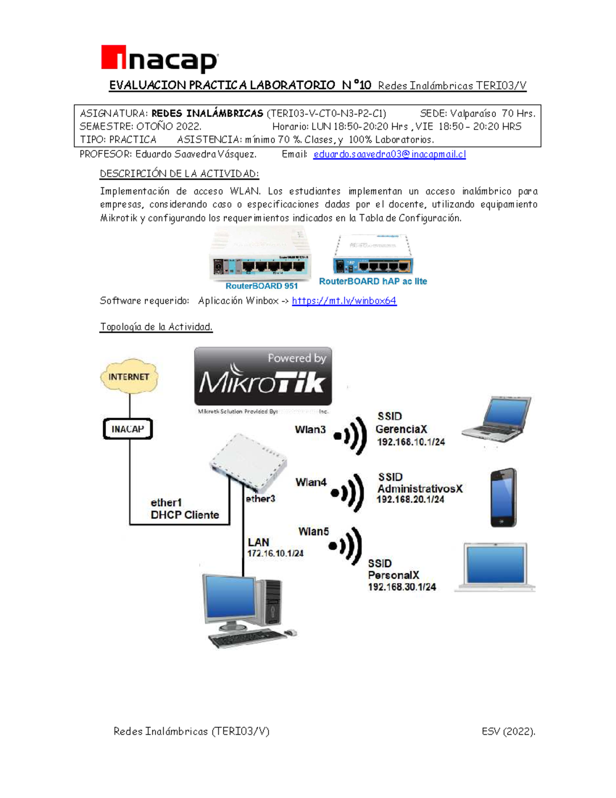 Laboratorio N°10 Mikrotik Redes Inalámbricas TERI03 - EVALUACION PRACTICA LABORATORIO N °10 ...