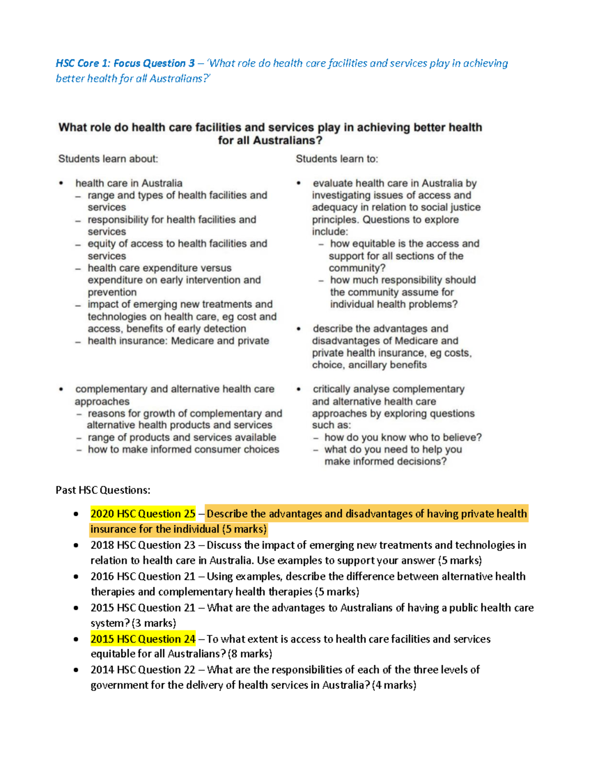 HSC Core 1 Focus Q3 HSC Questions Answers PDF (1) - HSC Core 1: Focus Question 3 – ‘What role do ...