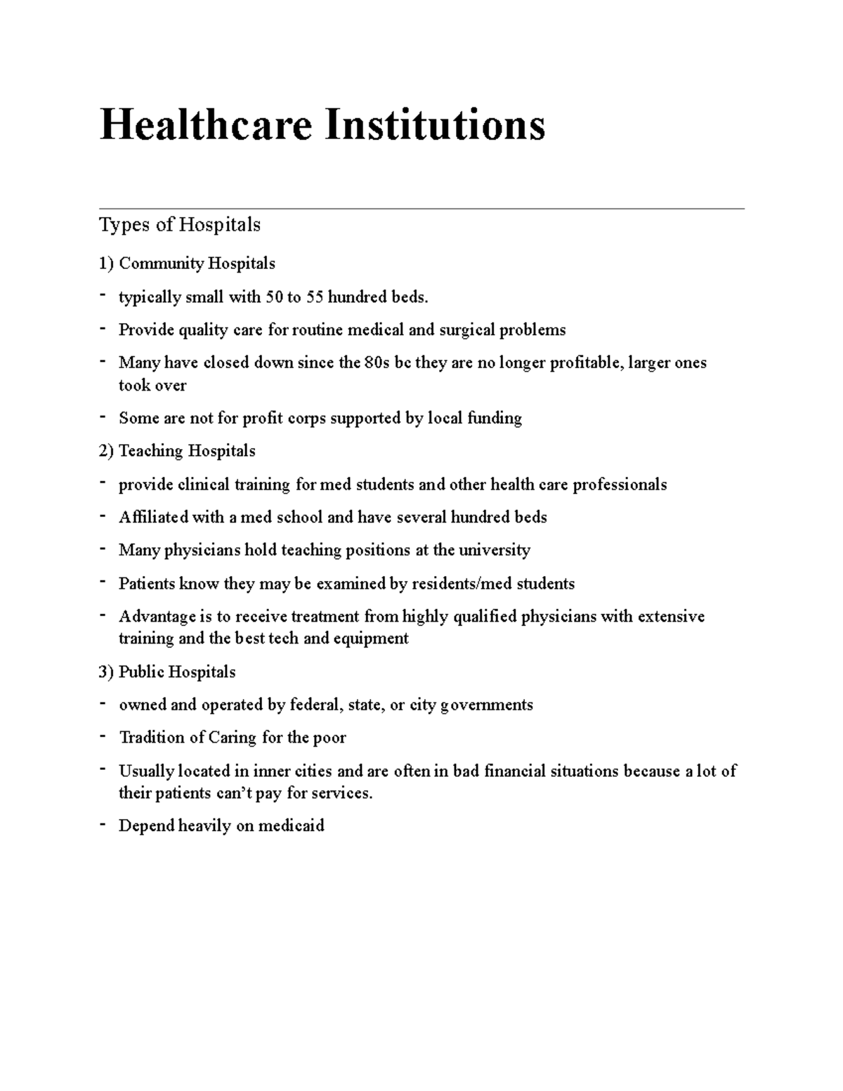 Healthcare Institutions - Healthcare Institutions Types of Hospitals ...