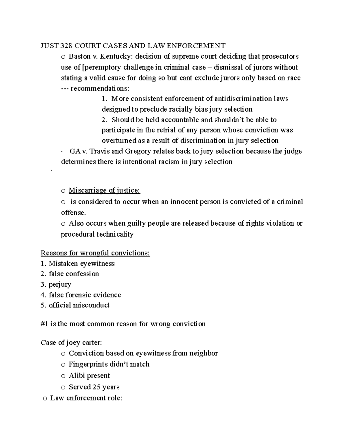 Just 328 class notes on: Law enforcement/bail - JUST 328 COURT CASES ...