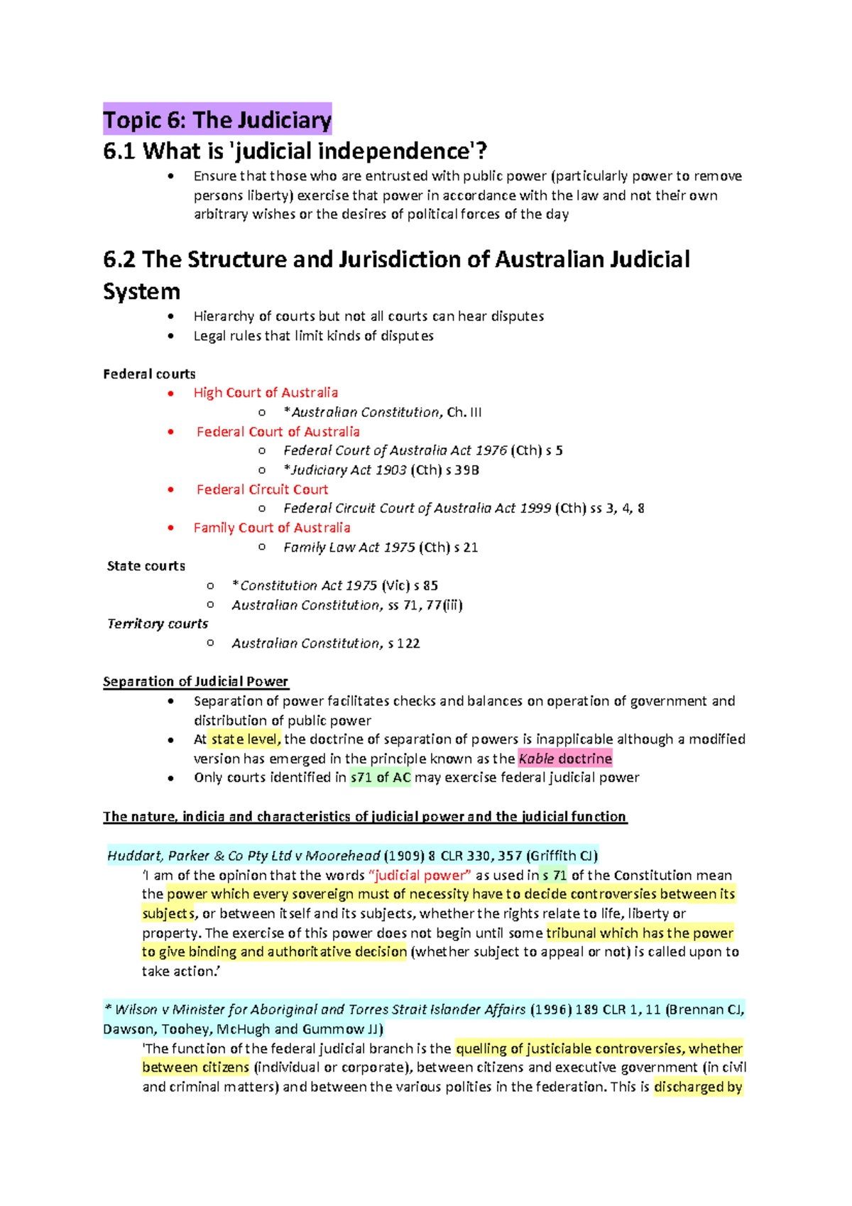 Topic 6: The Judiciary - LAW1112 - Monash - Studocu