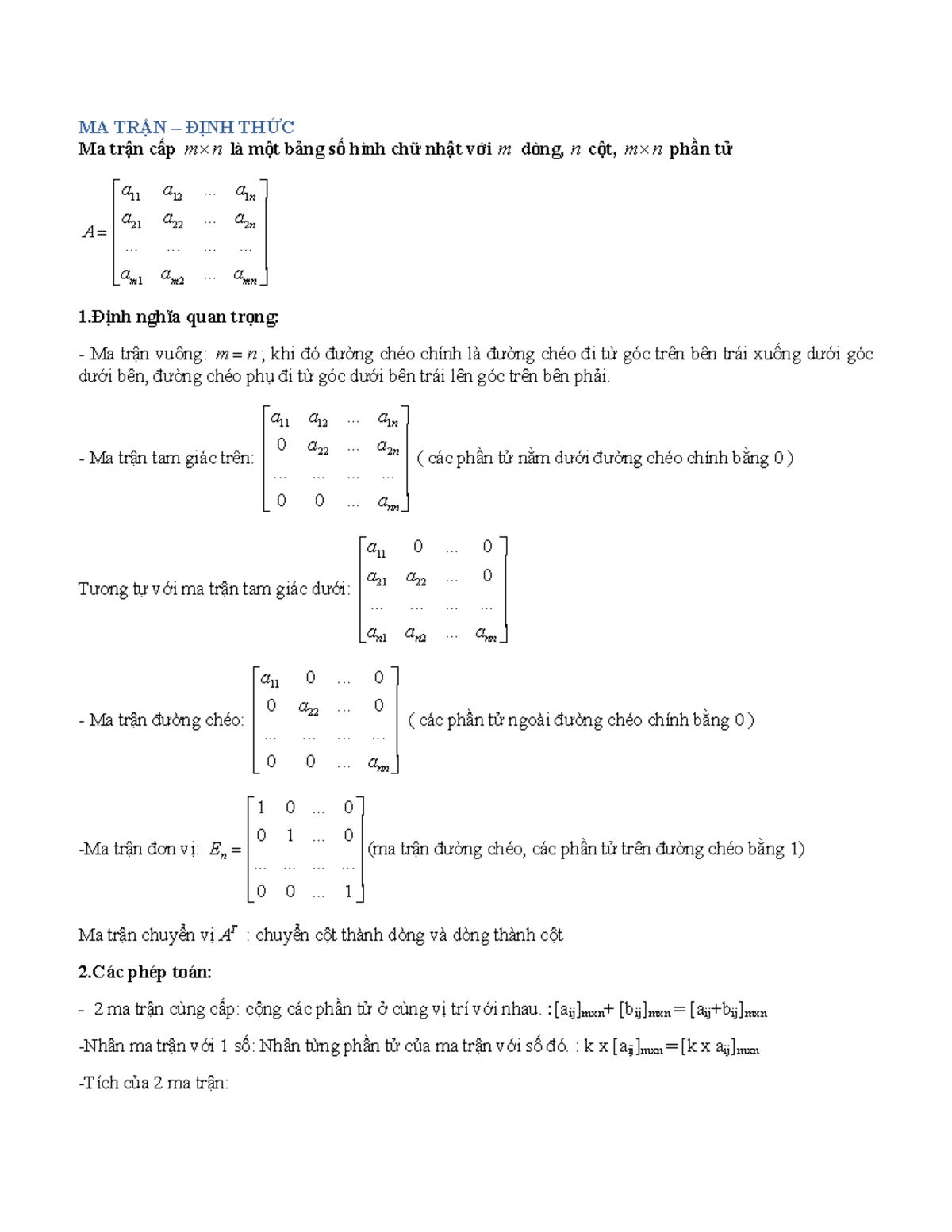Ly thuyet va huong dan giai bai - MA TR¾N 3 ÞNH THþC Ma tr¿n c¿p m ô nlà mßt b¿ng sß hình chÿ nh ...