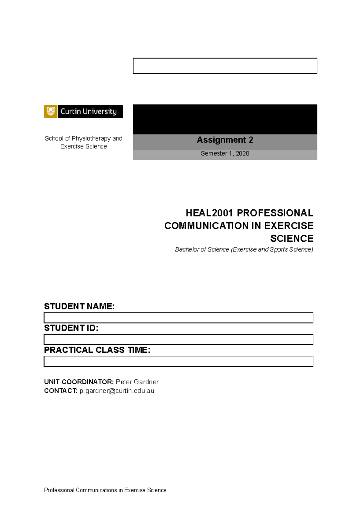 Pro communucations Assignment - Exercise Physiology School of ...