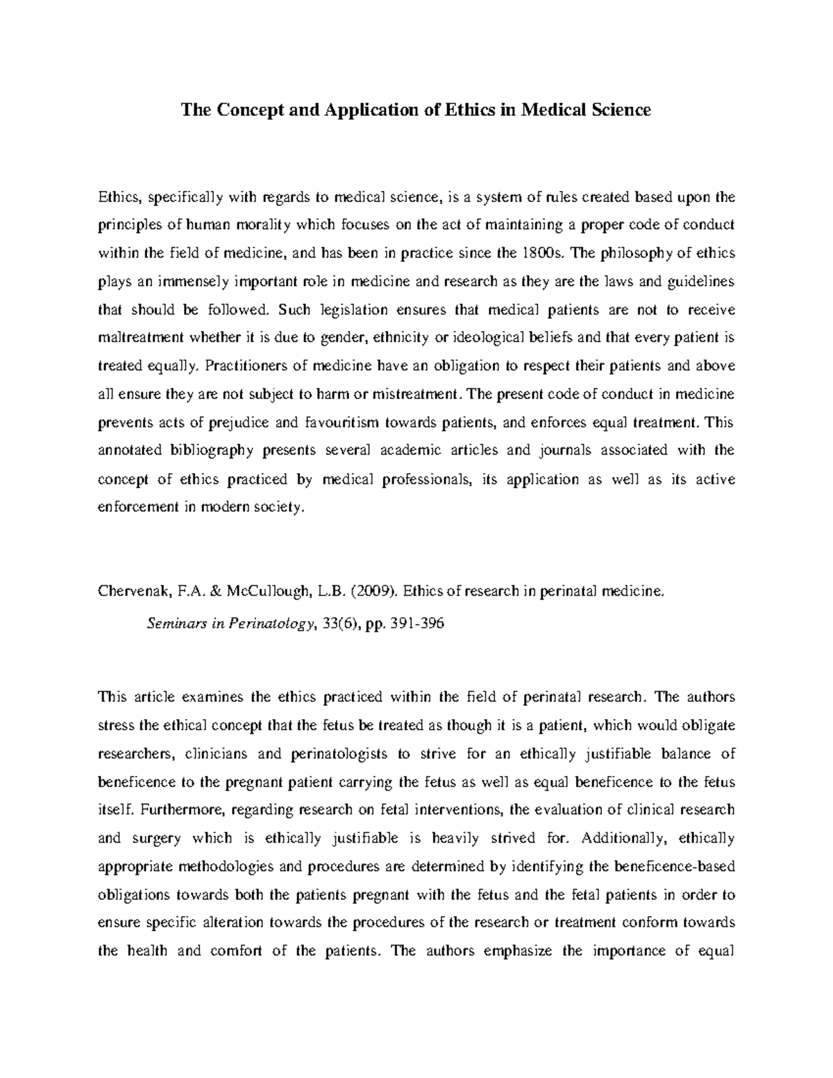 Sample AB 4 - The Concept and Application of Ethics in Medical Science ...