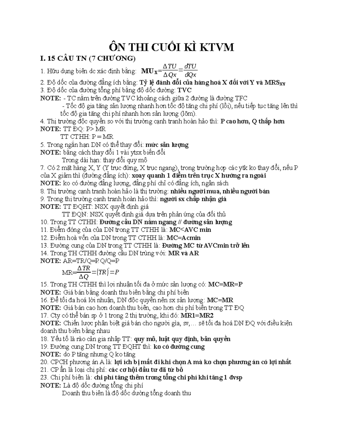 ÔN THI CUỐI KÌ KTVM - Good luck! - ÔN THI CUỐI KÌ KTVM I. 15 CÂU TN (7 CHƯƠNG) 1. Hữu dụng biên ...