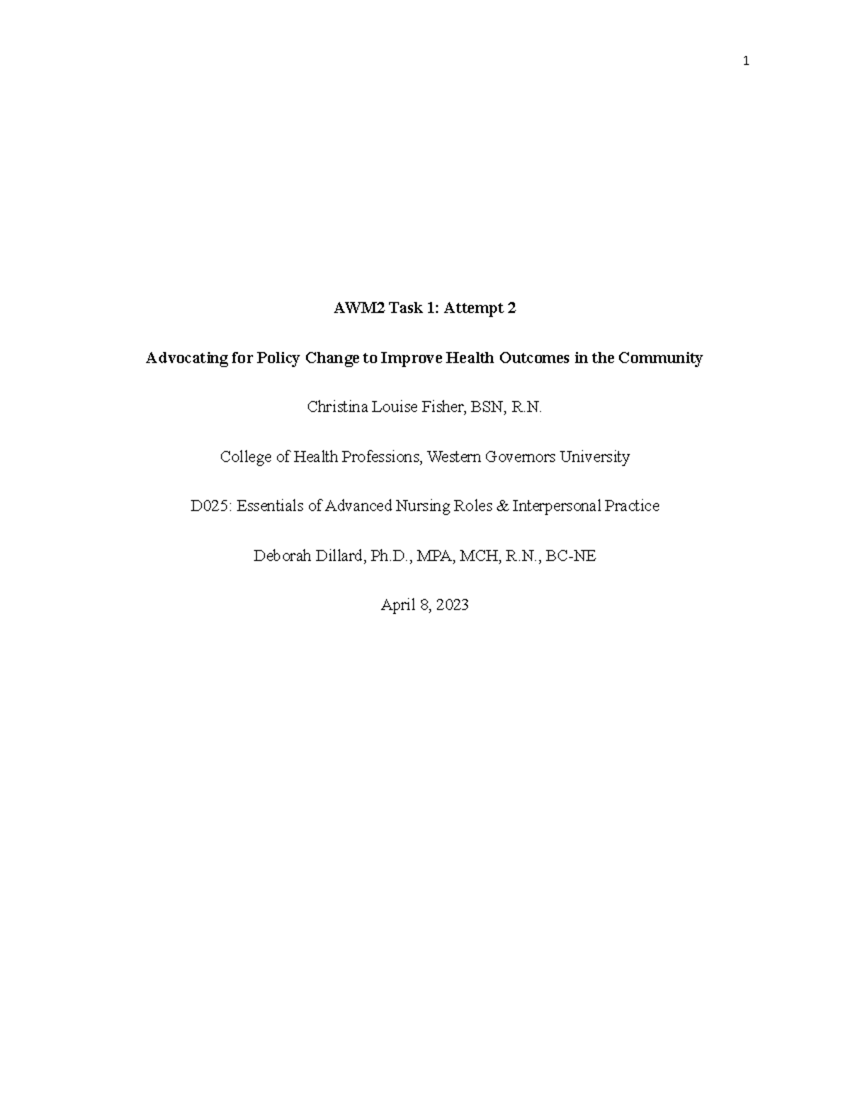 D025 Task 2 Revised - D025 Task 2 with revision - AWM2 Task 1: Attempt ...