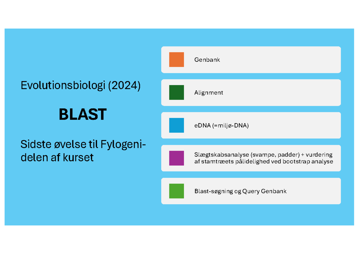 Blast 2024 - ####### Evolutionsbiologi (2024) BLAST ####### Sidste øvelse til Fylogeni ...