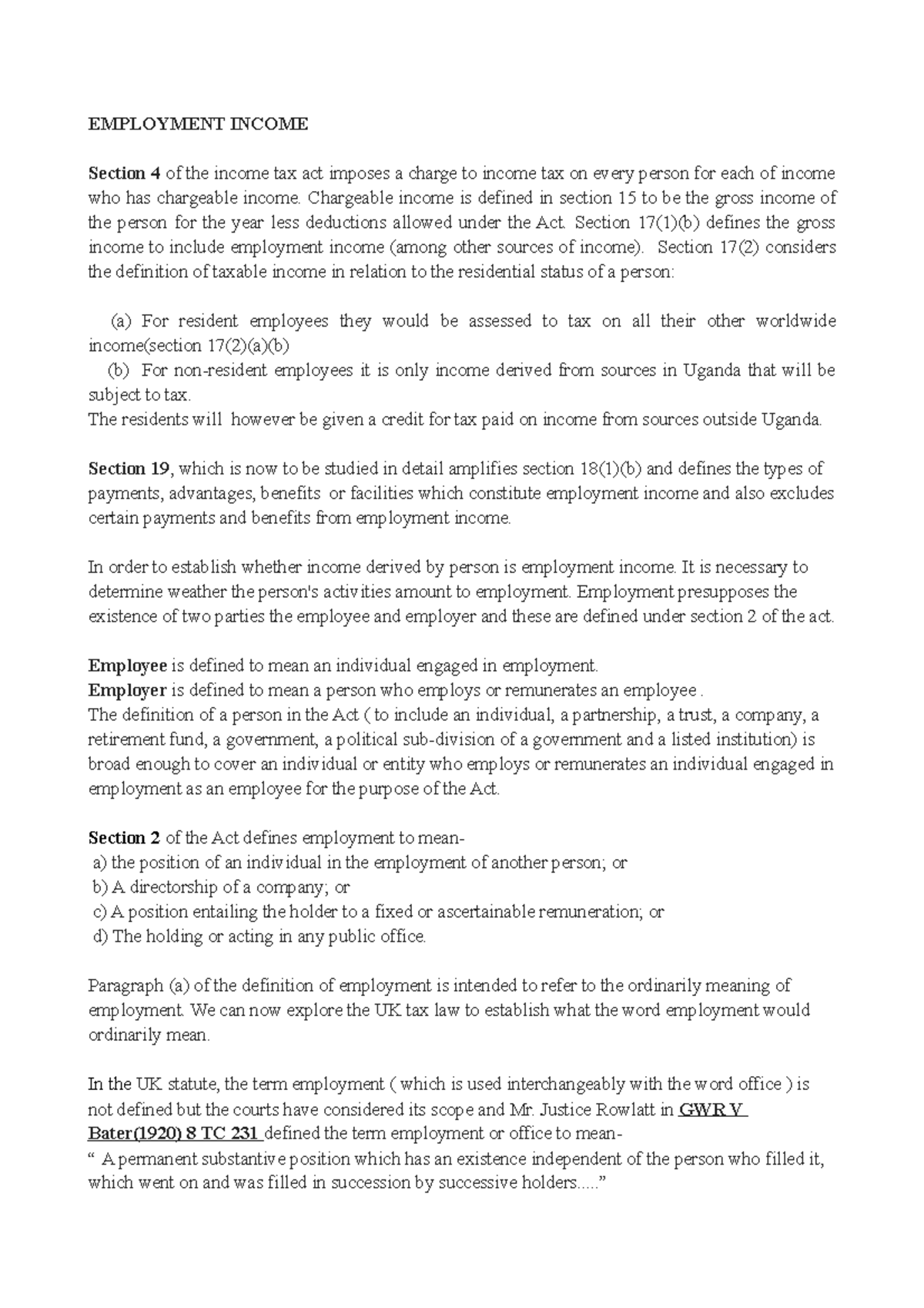 Revenue LAW AND Taxation 1 BY MS Nakamatte MF - EMPLOYMENT INCOME ...