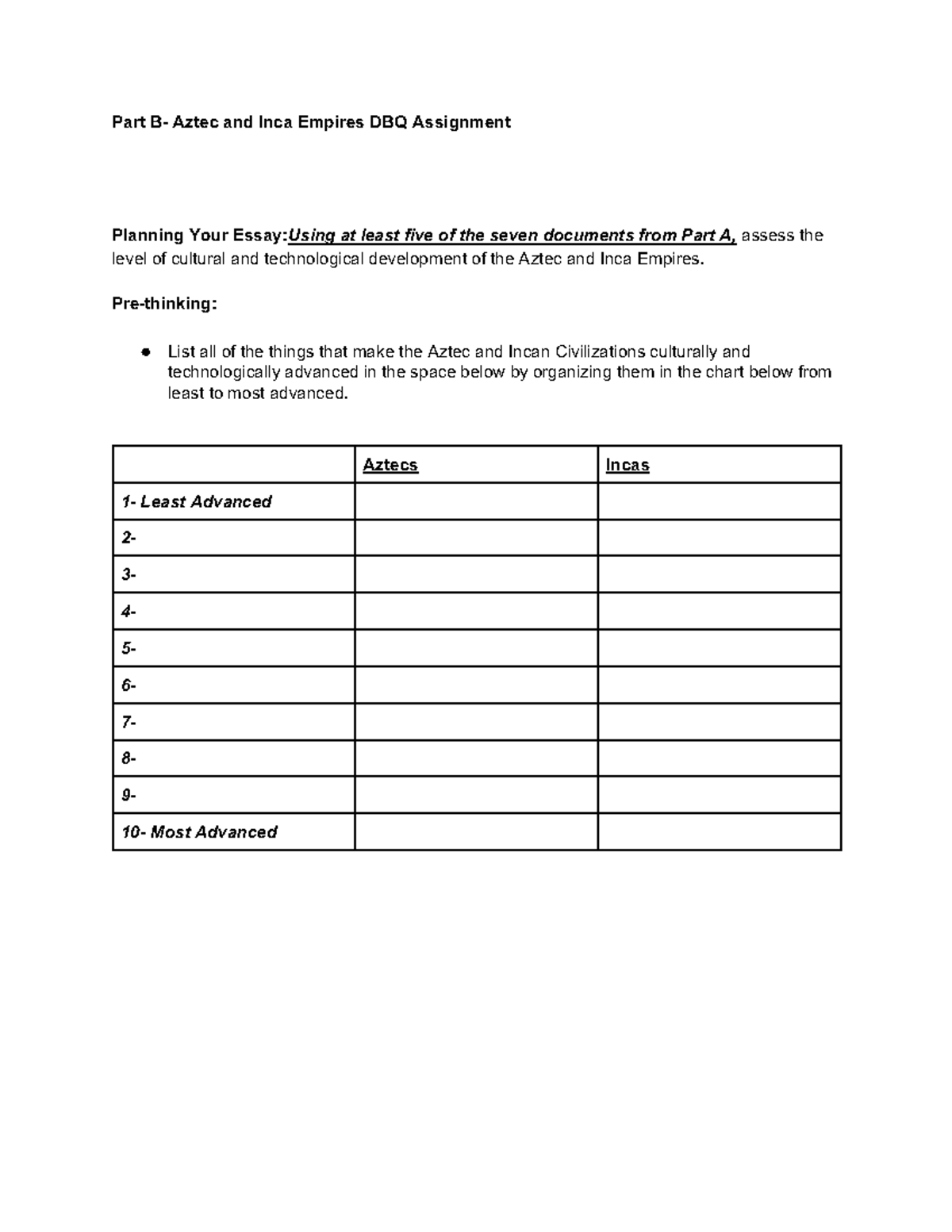 Copy of Part B- Aztec and Inca Empires DBQ Assignment (Brooks) - Part B ...