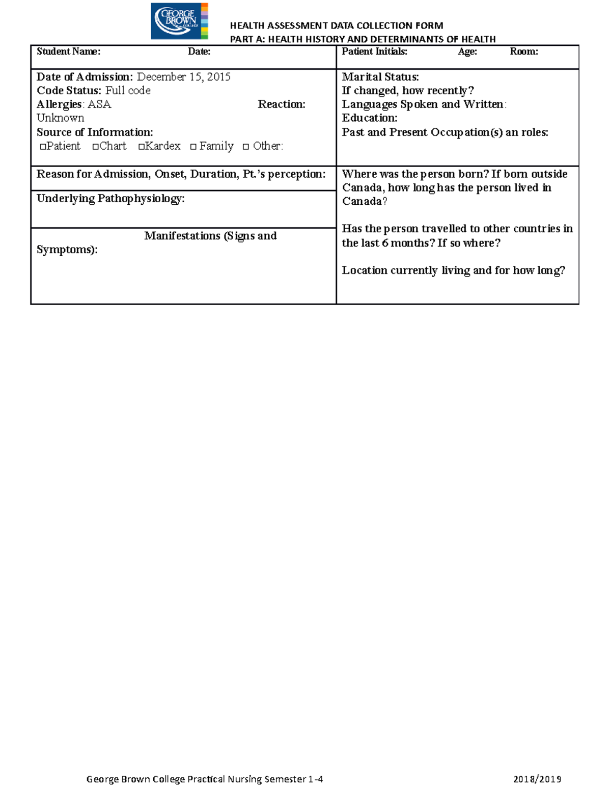PN Health Assessment DATA Collection FORM - HEALTH ASSESSMENT DATA ...