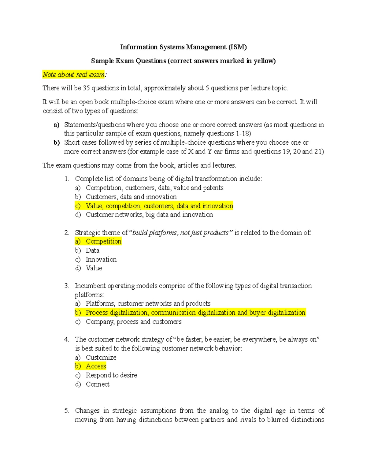 5. ISM Sample Exam Questions - Information Systems Management (ISM ...