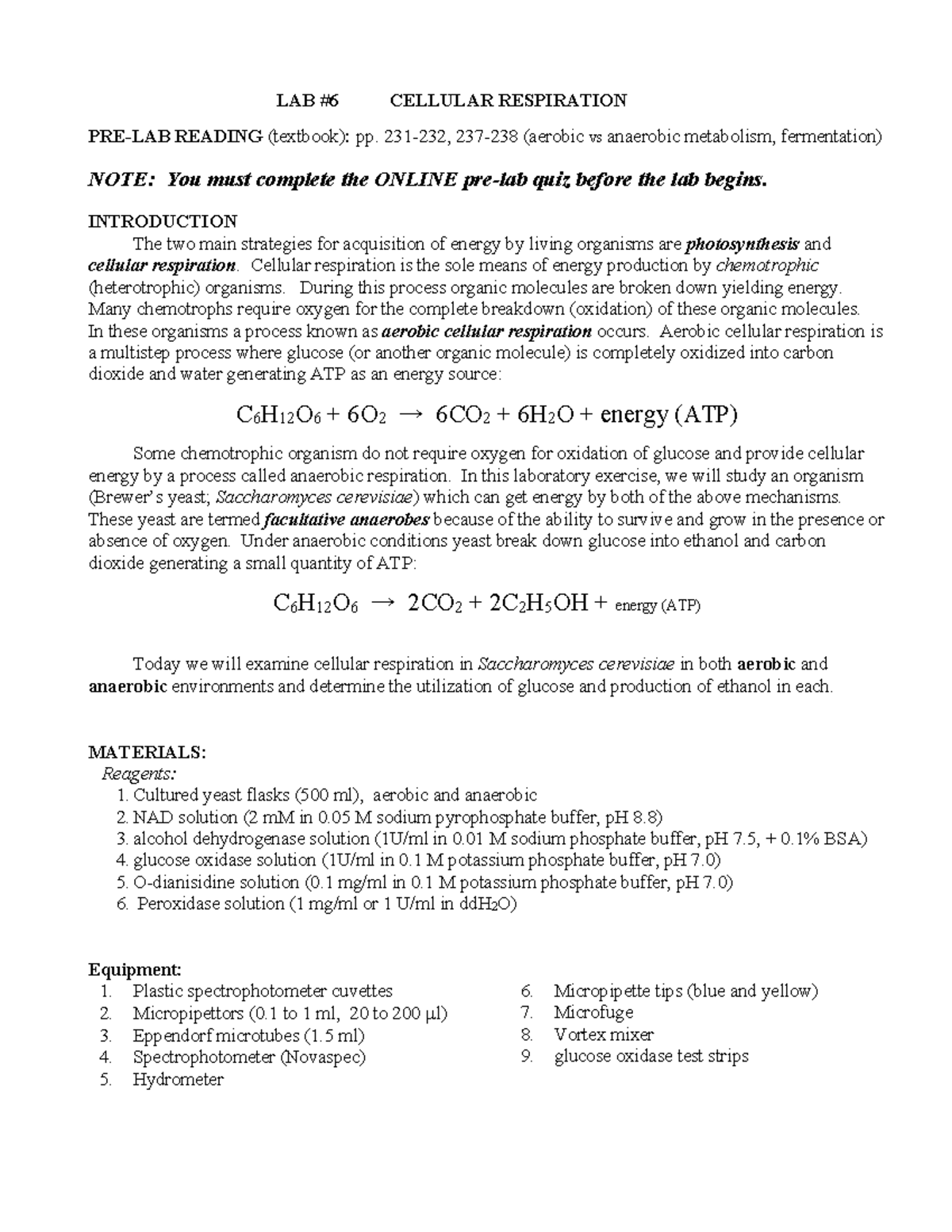 Bio201lab6cellular biochemistry and metabolism - ####### LAB #6 ...