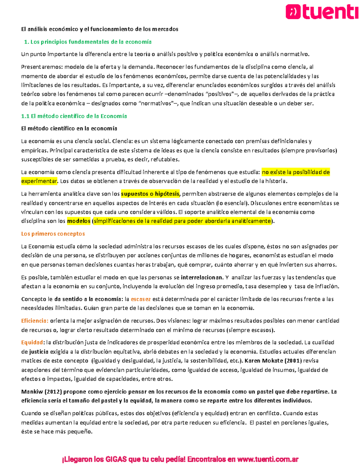 Resumen 1er parcial (epic y libro) - Economía - El análisis económico y ...