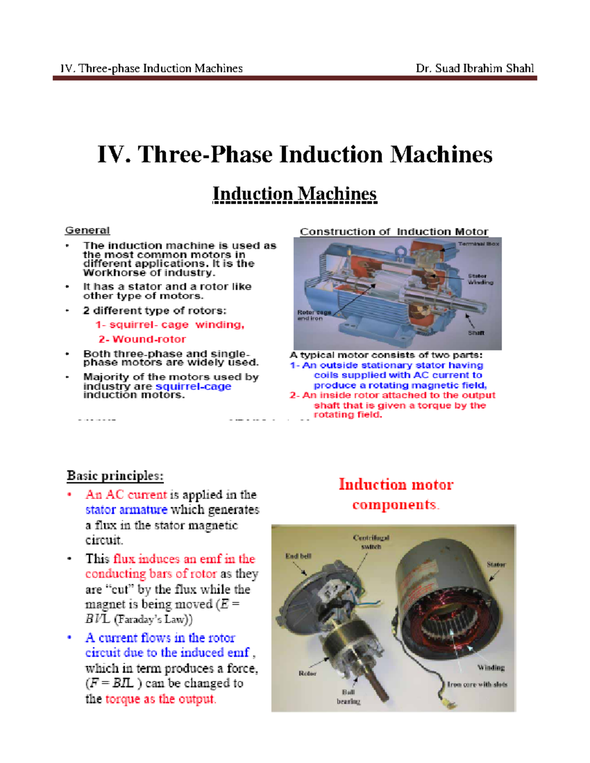 IV I - Lecture notes 7 - IV. Three-Phase Induction Machines Induction ...