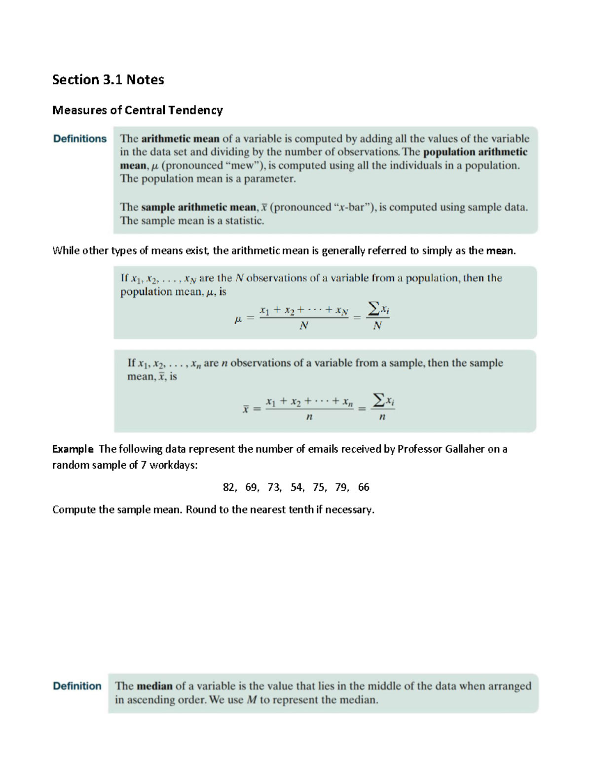Math 145 Chapter 3 Handouts - Section 3 Notes Measures of Central ...