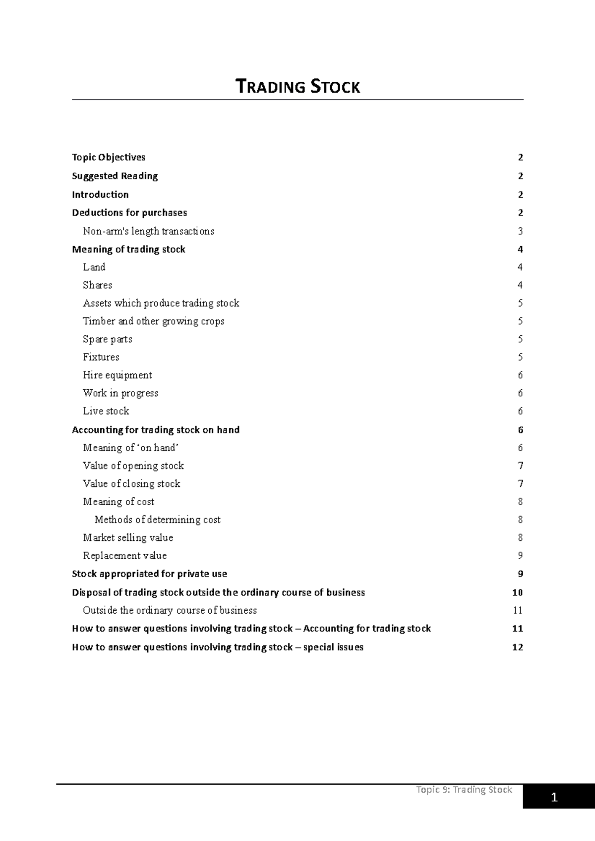 Trading Stock - notes - Topic 9: Trading Stock Topic Objectives TRADING ...