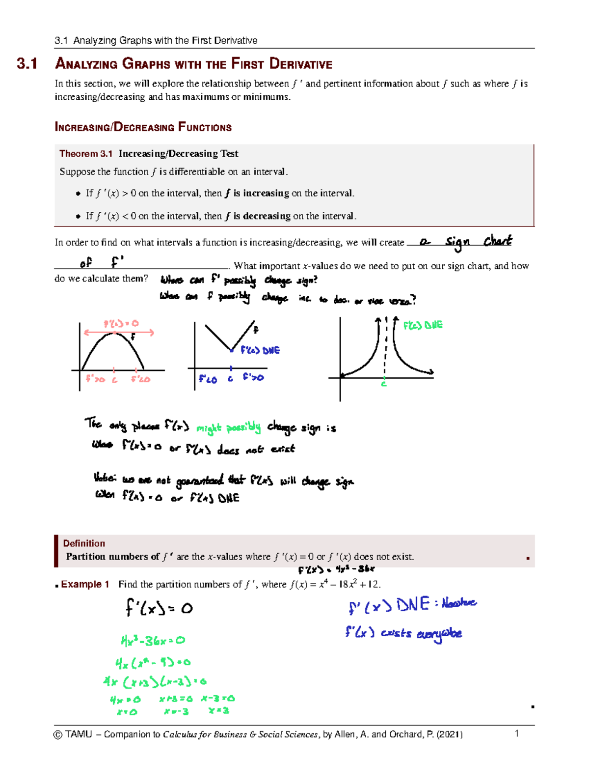 3.1 Notes - 3 Analyzing Graphs with the First Derivative In this ...
