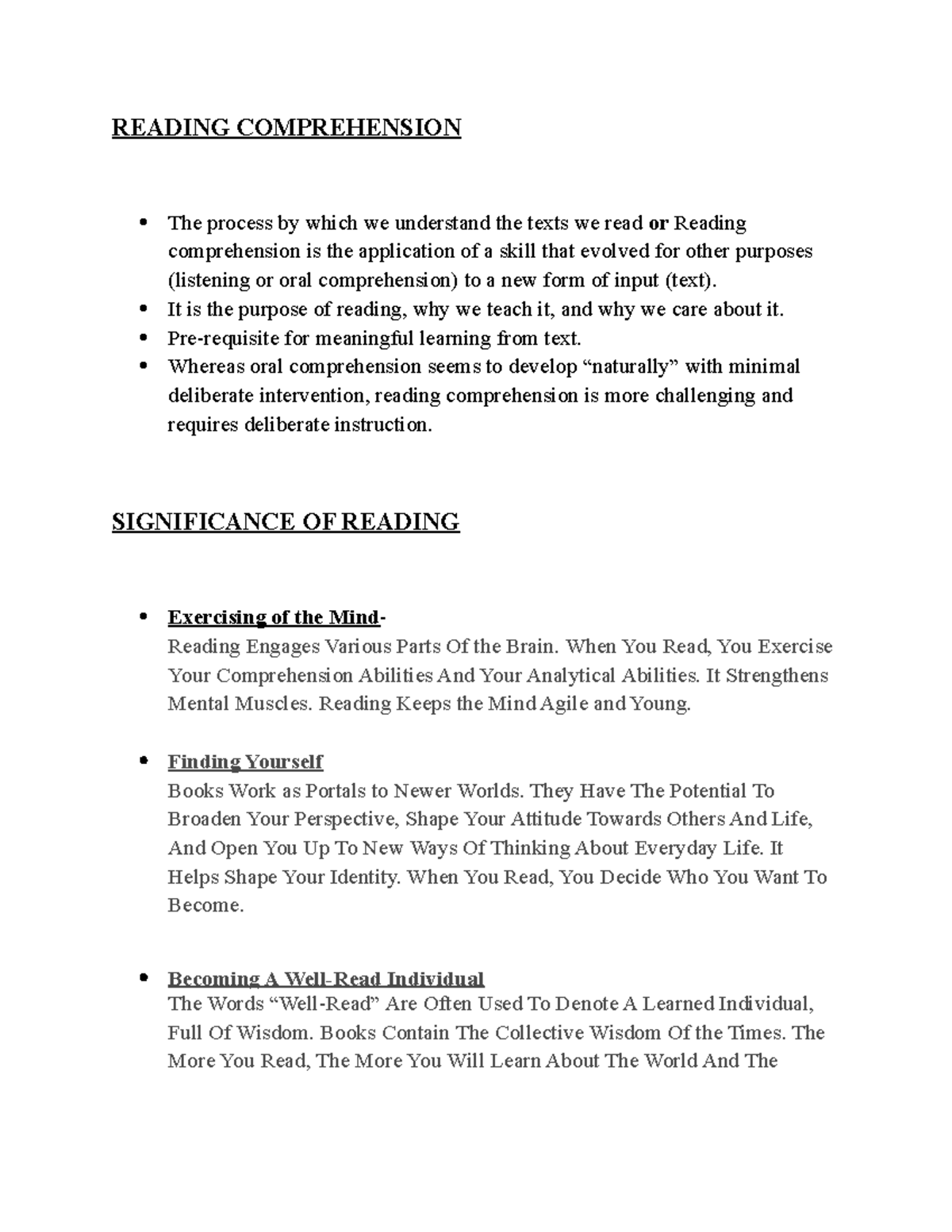 Module 4 - Reading Comprehension - READING COMPREHENSION The process by ...
