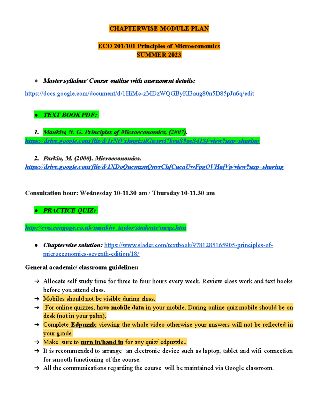 ECO 201 ECO101 Module PLAN - CHAPTERWISE MODULE PLAN ECO 201/101 ...