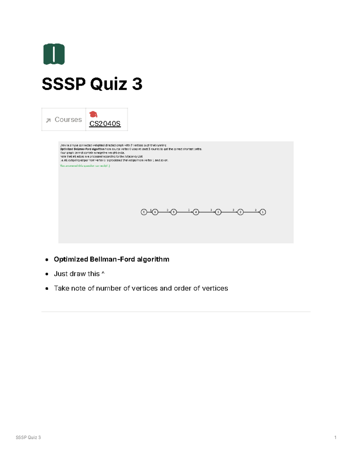 SSSP Quiz3 - Visualgo quiz guide - SSSP Quiz 3 Courses CS2040S Optimized Bellman-Ford algorithm ...