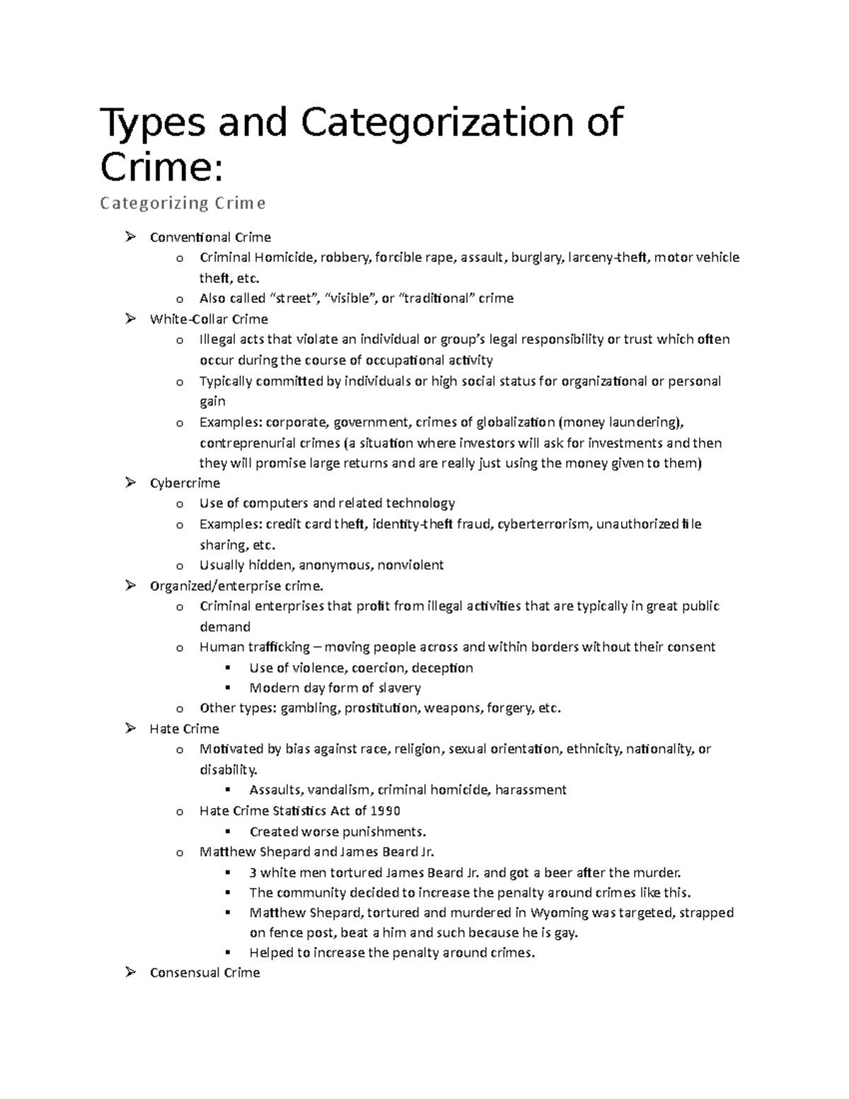 Module 3 Notes - Criminal Justice - Types and Categorization of Crime ...