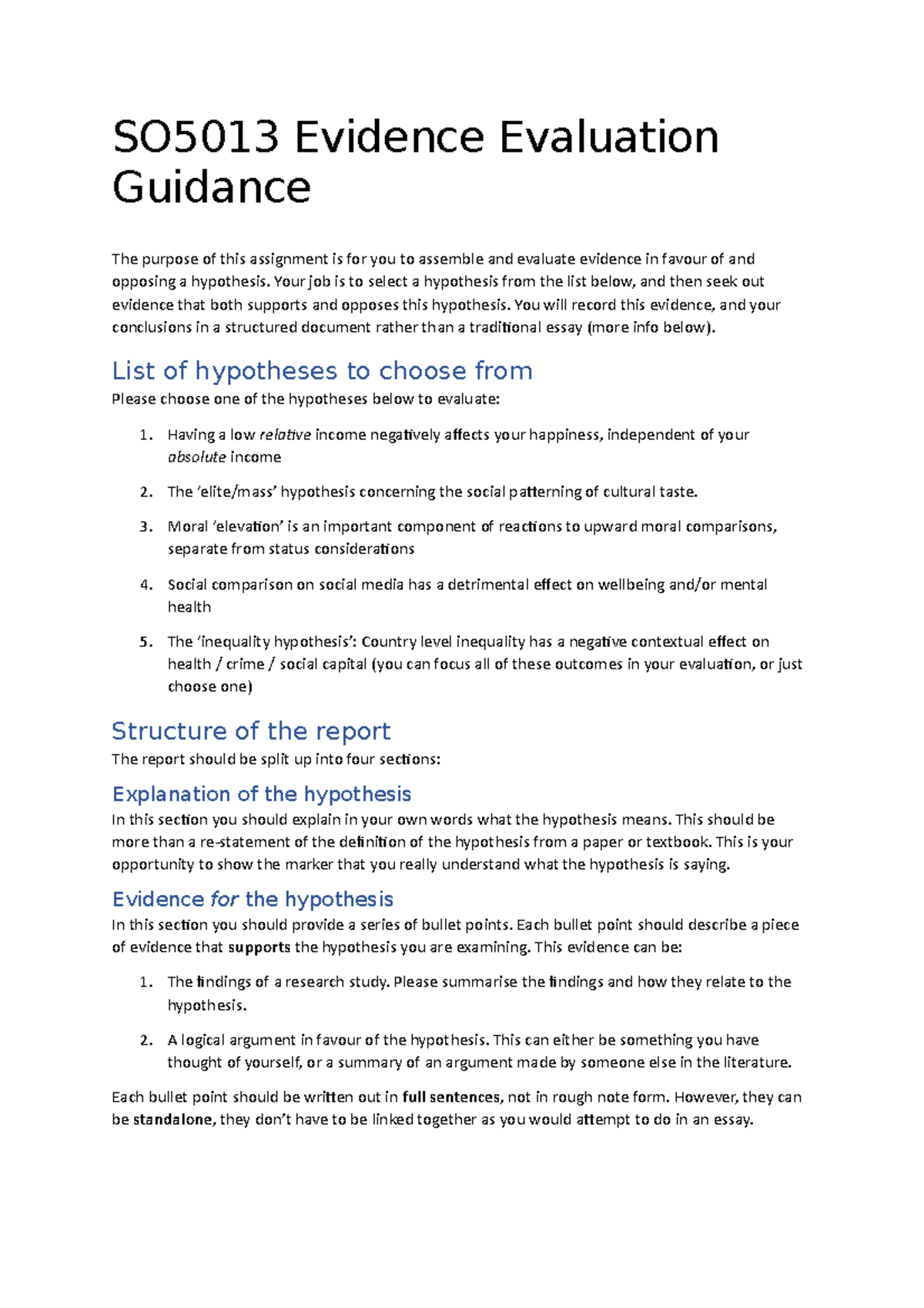 Evidence Evaluation Guidance 2021. docx - SO5013 Evidence Evaluation Guidance The purpose of ...