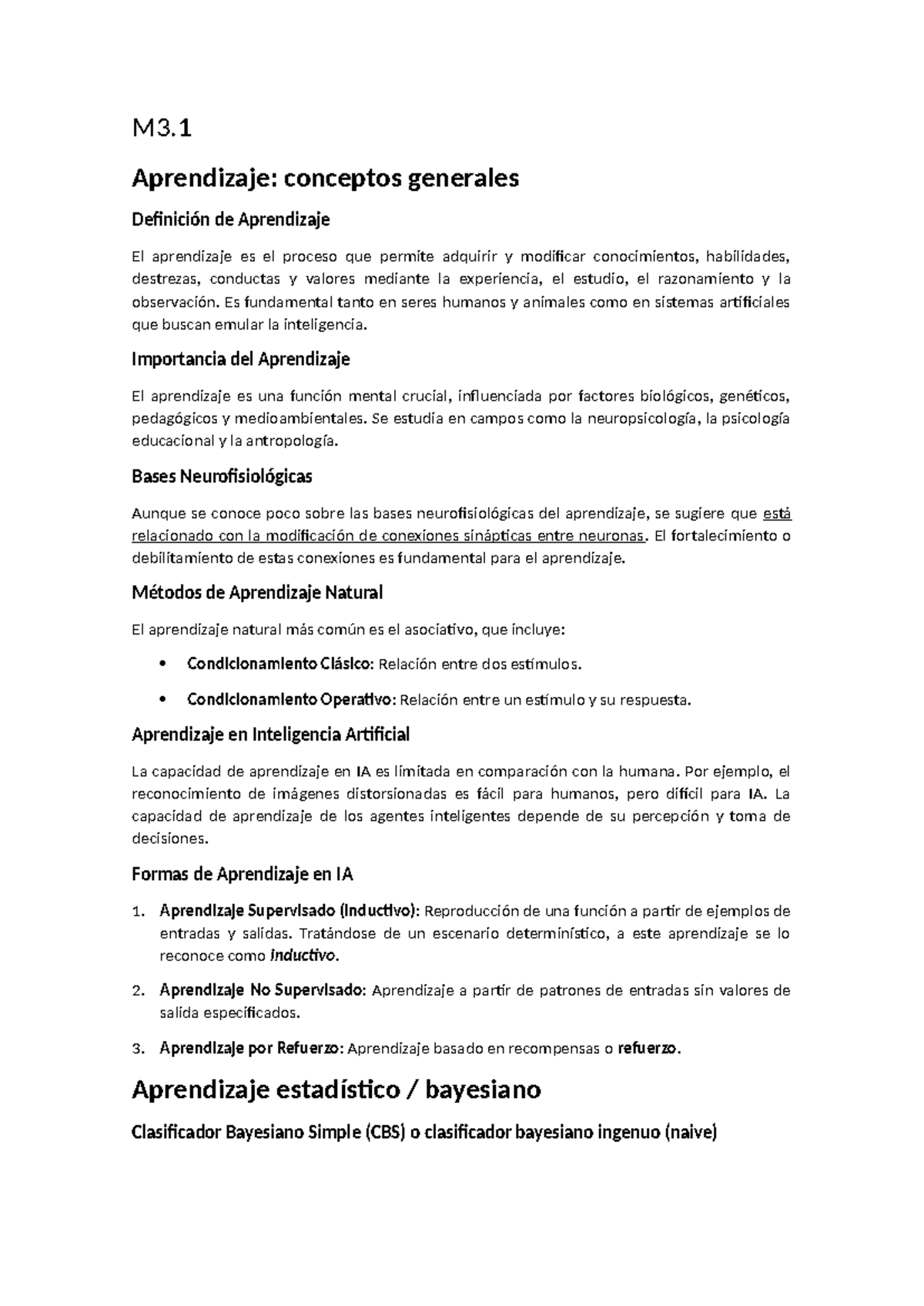 M3 y M4 - resumen M3 y M4 - M3. Aprendizaje: conceptos generales Definición de Aprendizaje El ...
