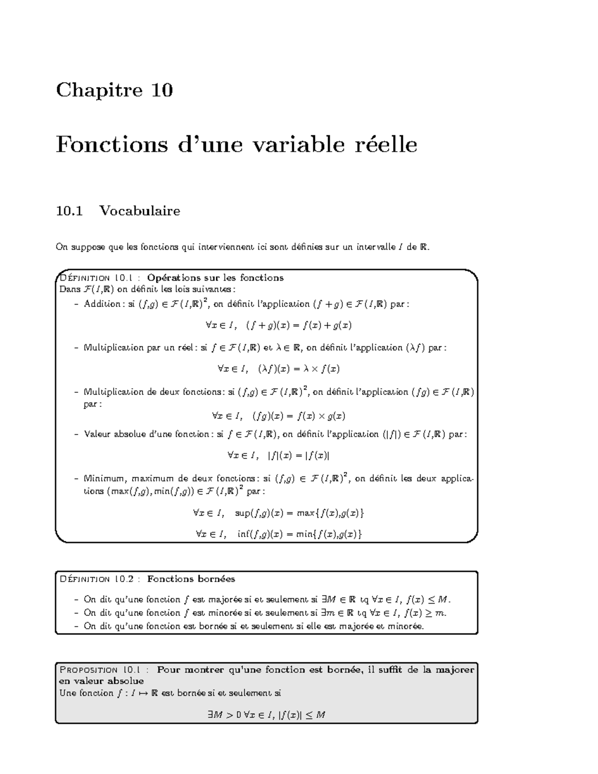Fonction une variable relle - Chapitre 10 Fonctions d’une variable r ́eelle 10 Vocabulaire On ...