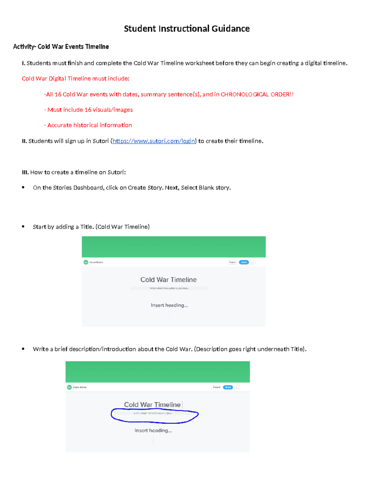 Cold War Timeline Activity Instructions - Student Instructional ...
