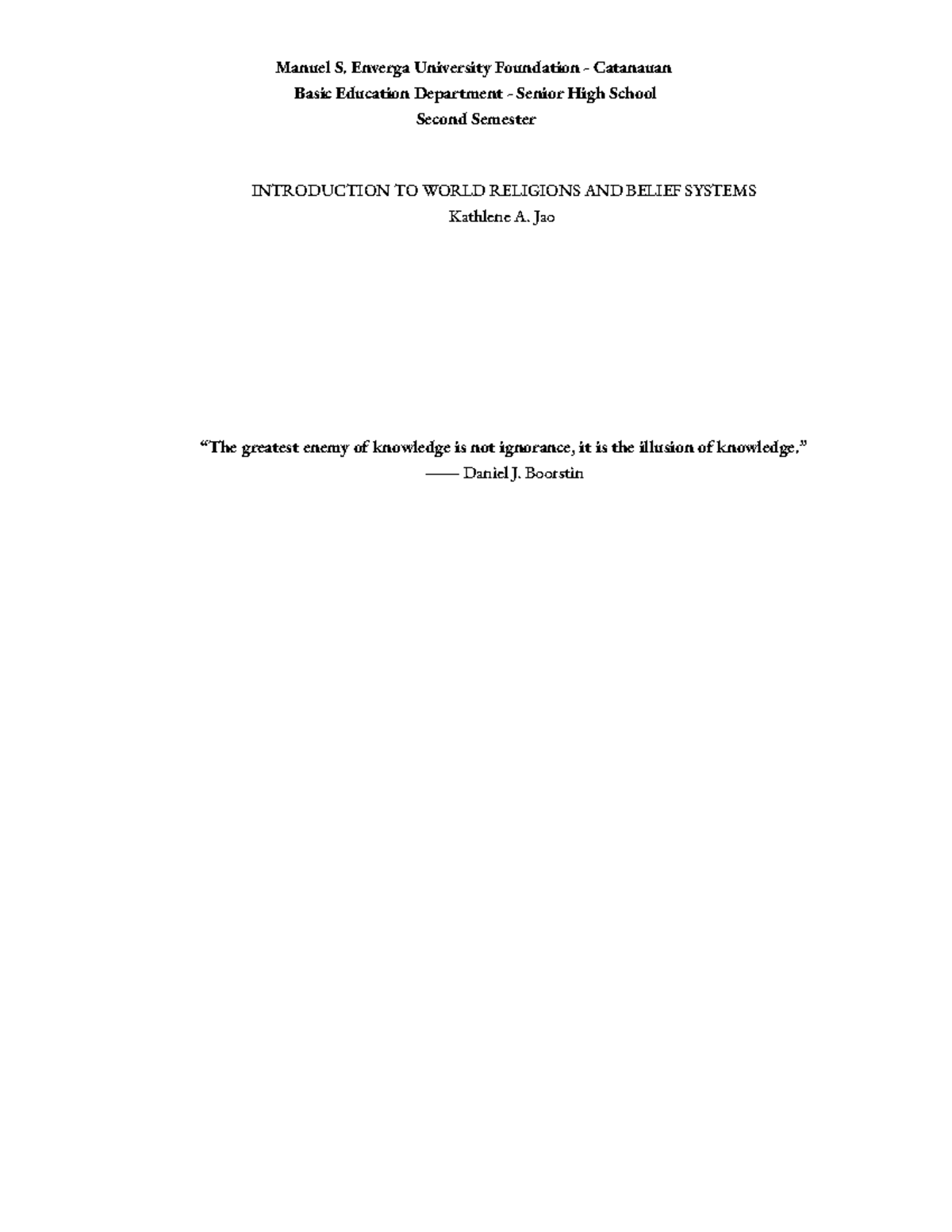 Introduction to World Religions and Belief Systems - Basic Education ...