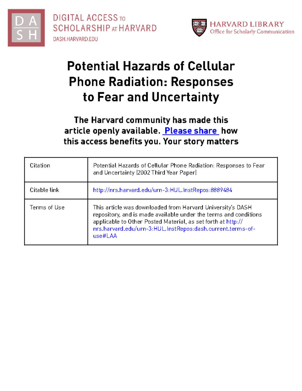 4 Harvard Cellular Phone - Potential Hazards of Cellular Phone ...
