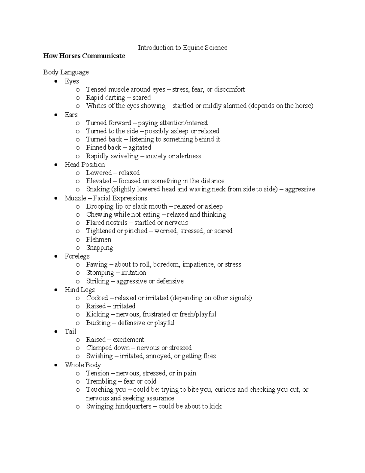 Animal Science Horses - Introduction to Equine Science How Horses ...