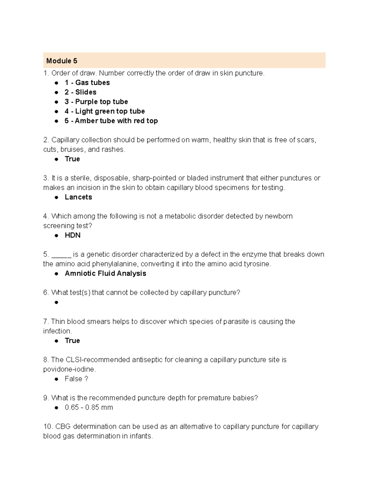 Phleb-567 - Module 5 Order of draw. Number correctly the order of draw ...