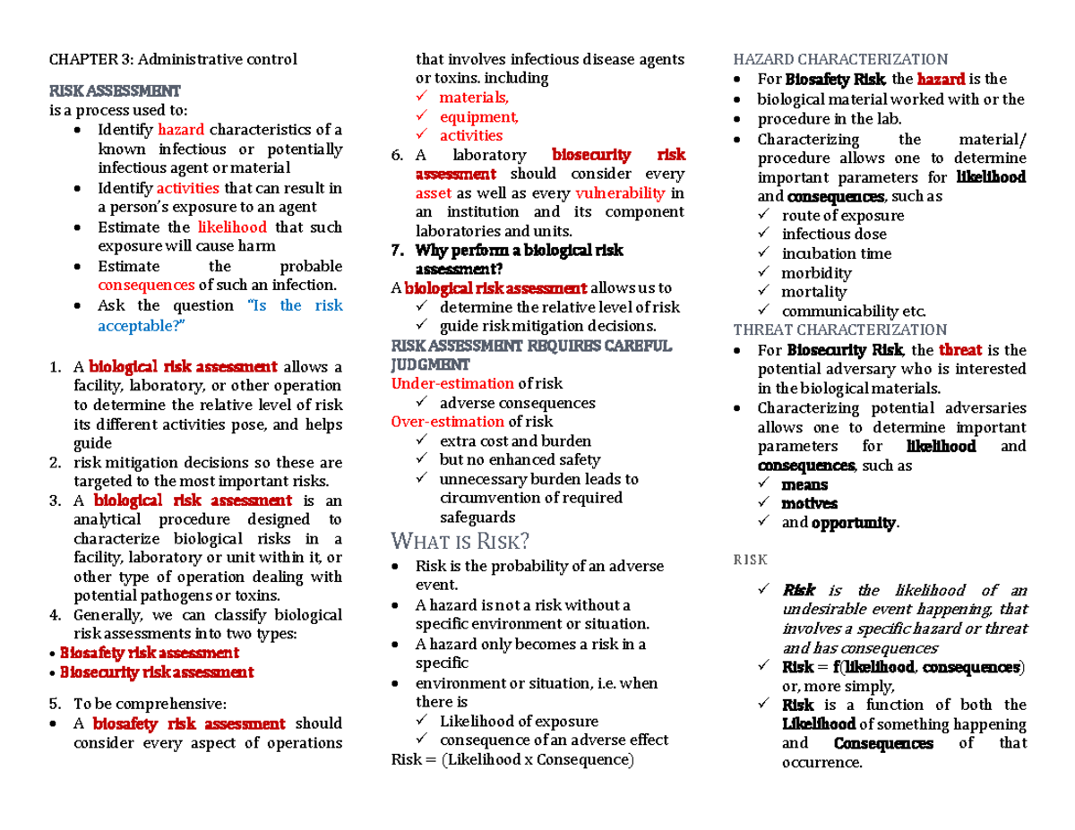BMS533 Chapter 3 - simple notes - CHAPTER 3: Administrative control ...