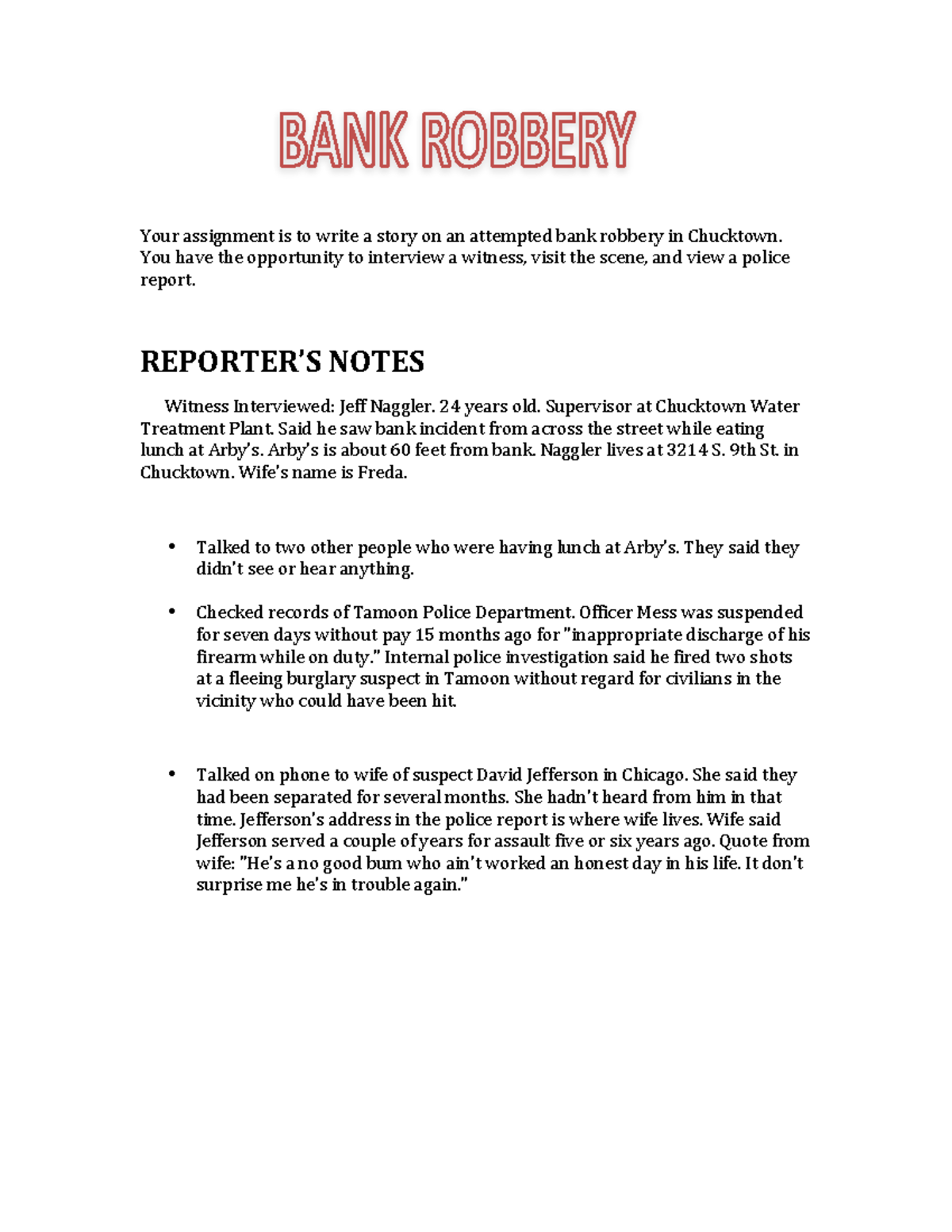 1 BANK Robbery Notes - Like my name was dirty harry - Your assignment ...