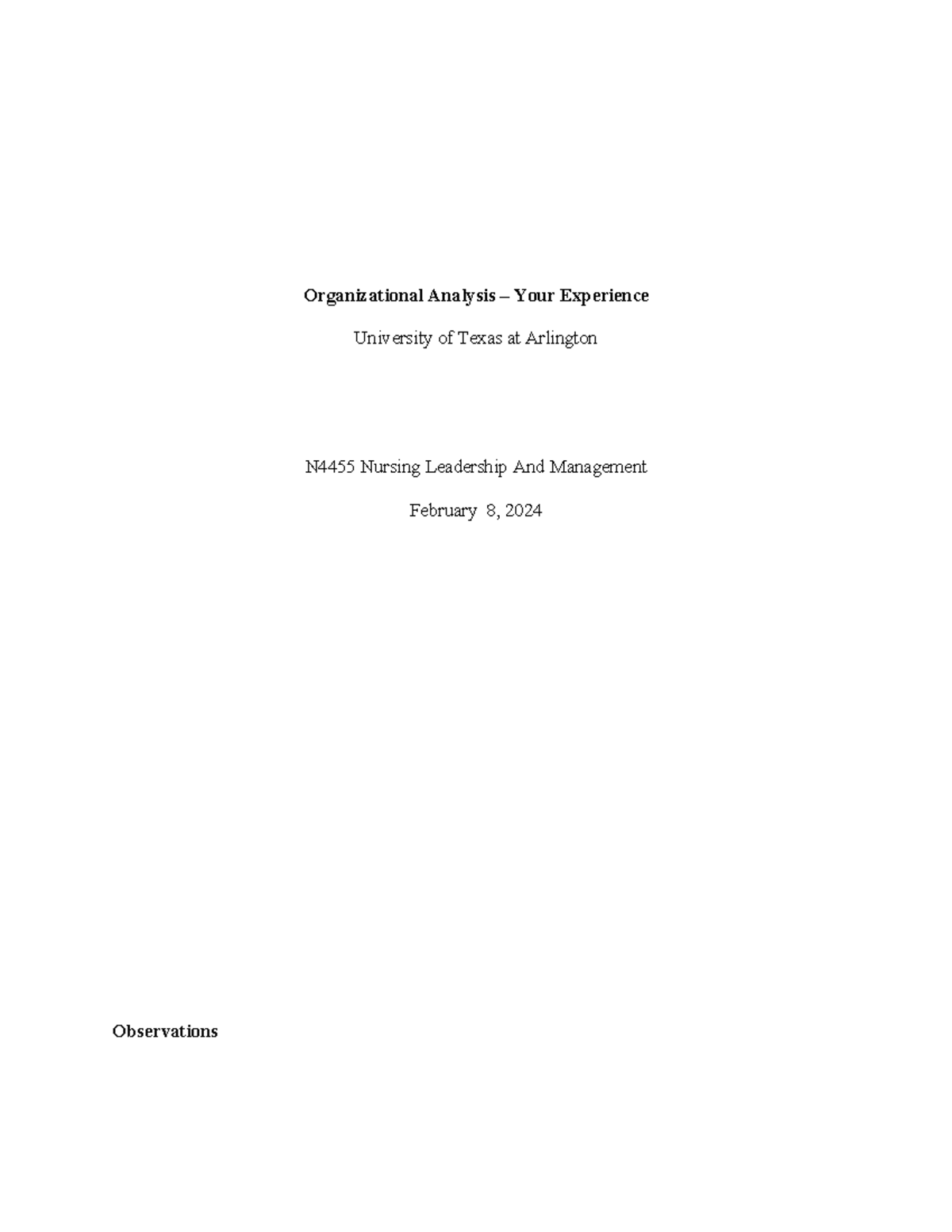 Organizational Analysis – Your Experience - Organizational Analysis ...