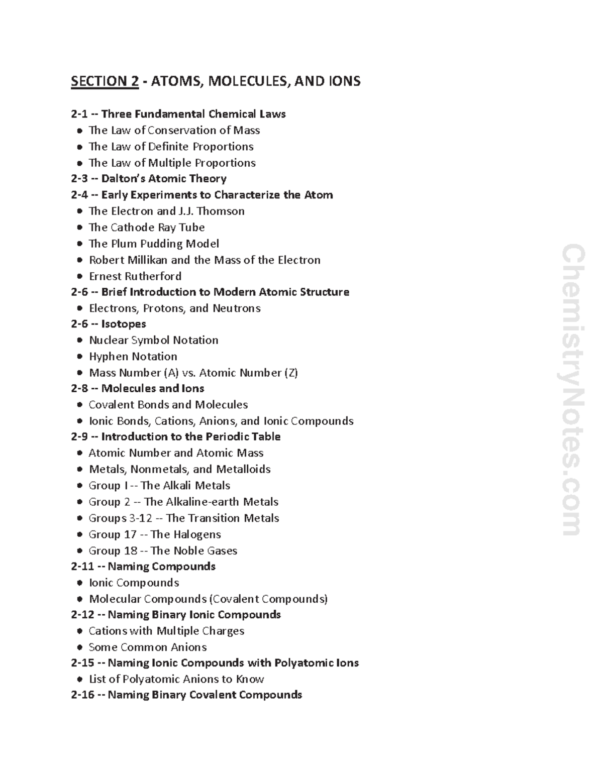 Sec2chemnote - chemistry notes - SECTION 2 - ATOMS, MOLECULES, AND IONS ...