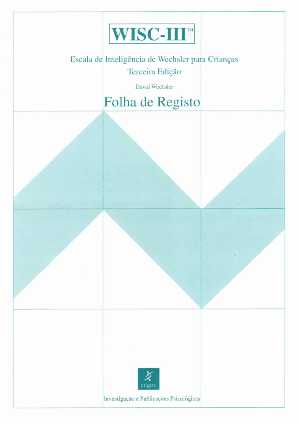 580492978 WISC III Folha de Registo Original - Escala de Inteligência ...