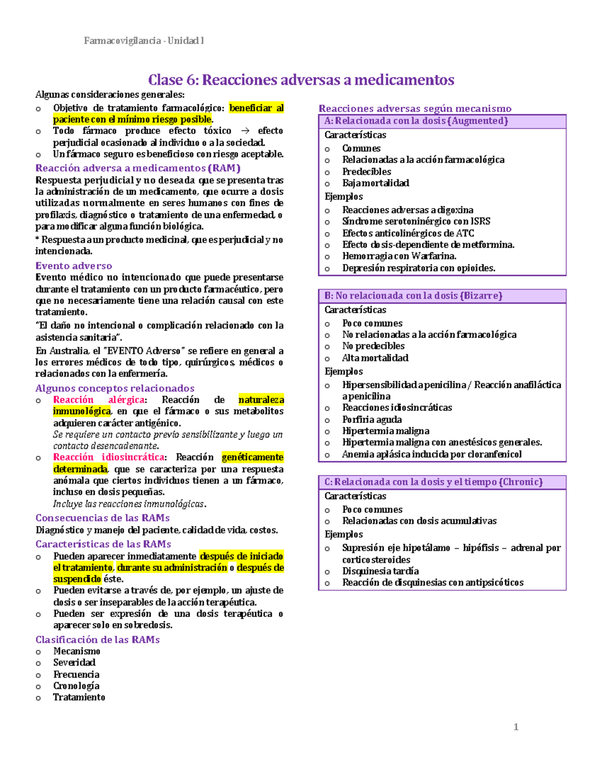 Clase 6 - Reacciones adversas a medicamentos: definición de RAM, definción de evento adverso ...