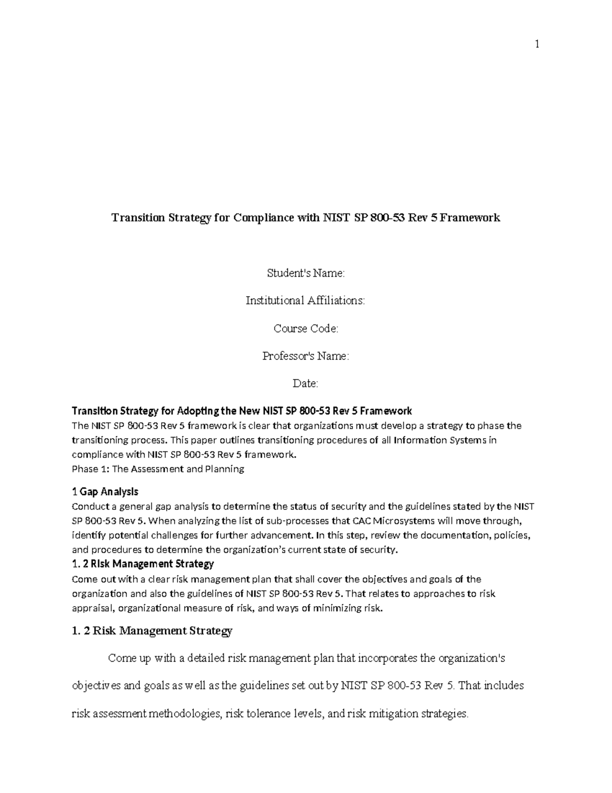 NIST SP 800-53 Rev5 framework - Transition Strategy for Compliance with ...